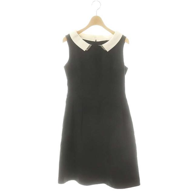 【中古】ルネ Rene 白襟 リネン ノースリーブ ワンピース ひざ丈 36 ブラック /DF ■OS レディース