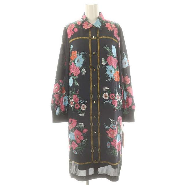 【中古】グレースクラス 25SS ボタニカルスカーフプリントワンピース 花柄 インナー 36 紺 マルチカラー レディース