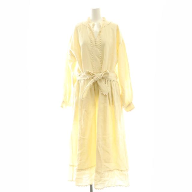 【中古】ジェイアンドエムデヴィッドソン リネン ベルテッドスキッパーワンピース ロング 長袖 F アイボリー