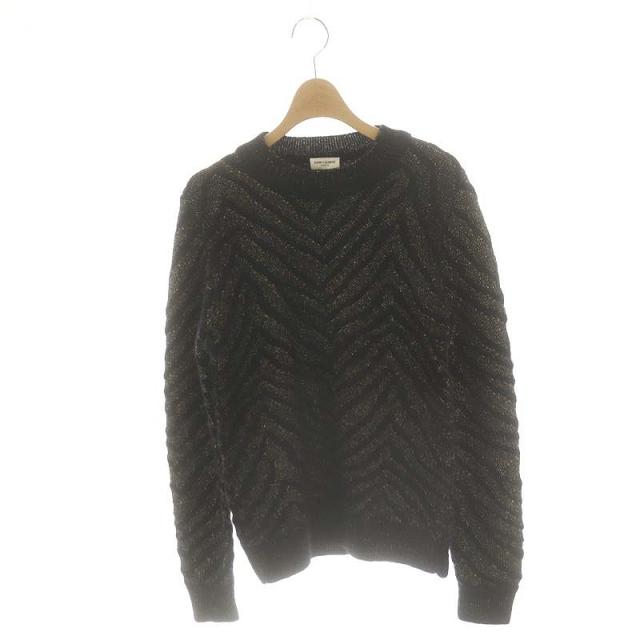【中古】サンローラン パリ SAINT LAURENT PARIS モヘヤ ウール ラメ 総柄ニット セーター 長袖 XS ブラック 536675