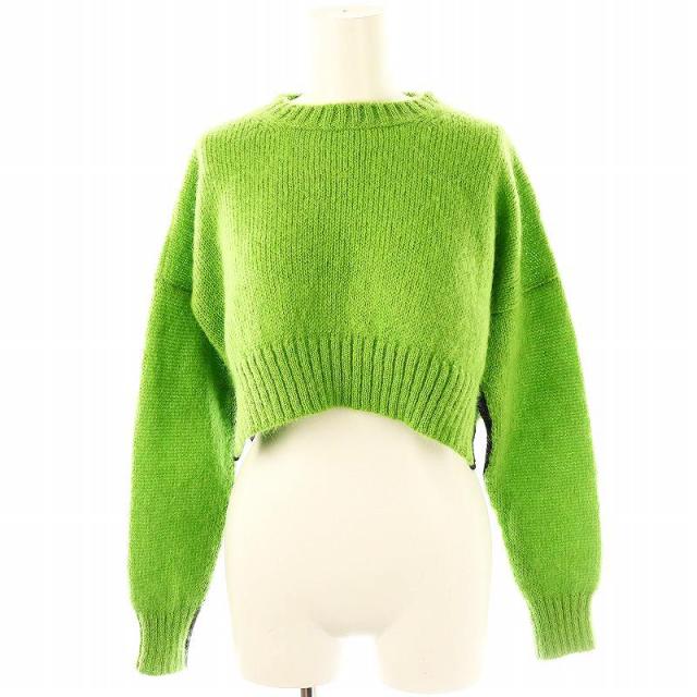 【中古】プランシー PLAN C モヘヤ クロップドニット セーター 36 黄緑 黒 /MI ■OS レディース