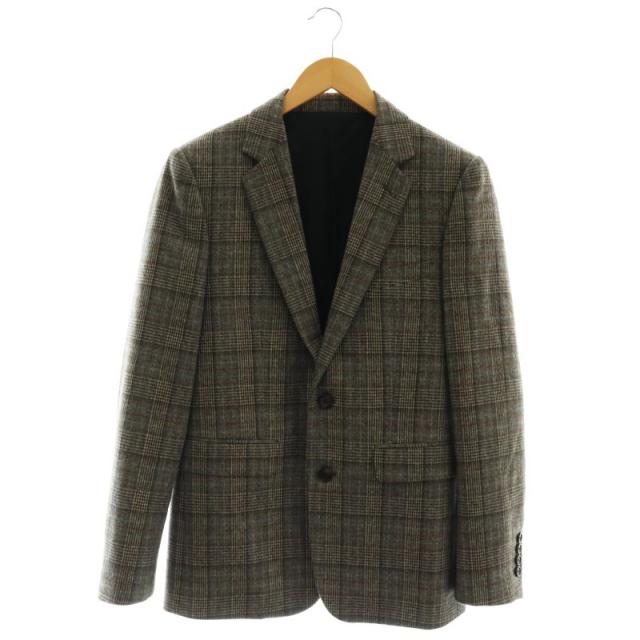 【中古】セリーヌ CELINE チェック柄2Bテーラードジャケット アウター 総裏地 ウール 46 グレー 2V61P785V