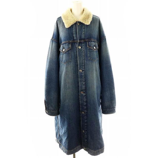 【中古】マインデニム MINEDENIM デニム ボア ロングコート ステンカラー 2 ブルー /DF ■OS レディース