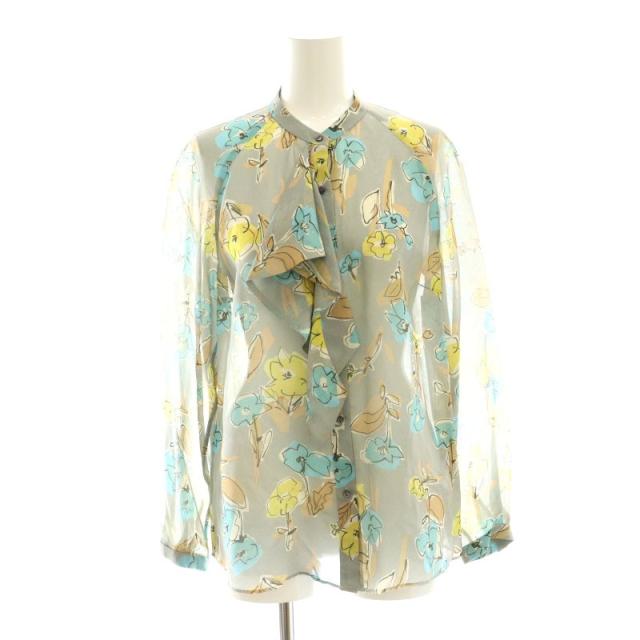 【中古】トゥモローランドコレクション 24SS リンズフラワープリントボウタイブラウス 長袖 シアー 36 グレー
