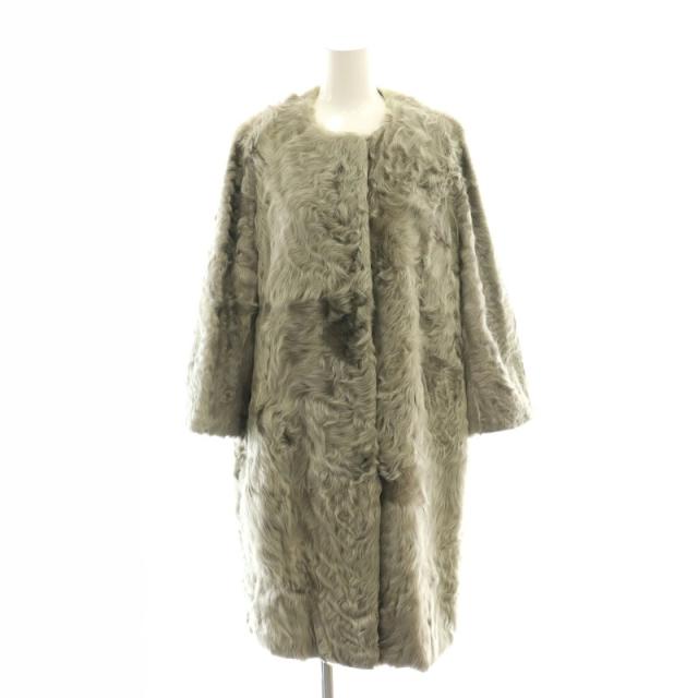 【中古】ドゥロワー Drawer ラムファーコート ノーカラー アウター グレー /DF ■OS レディース