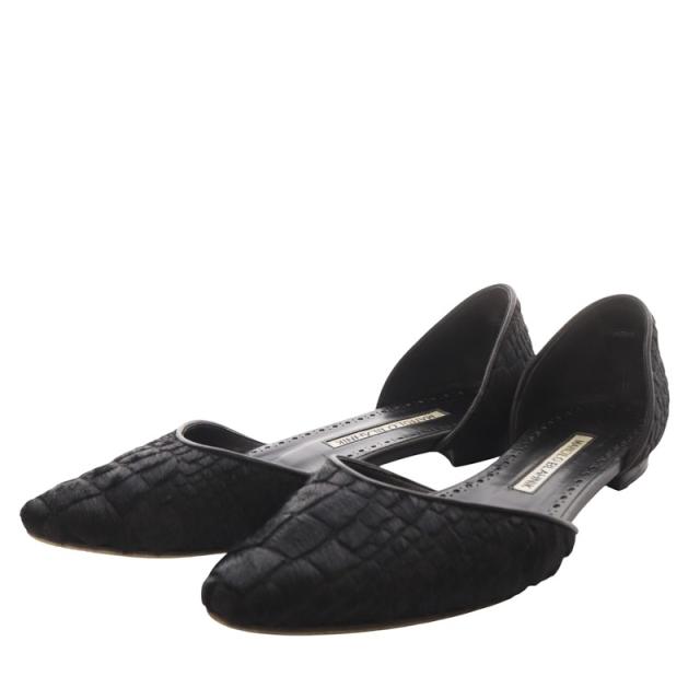 【中古】マノロブラニク MANOLO BLAHNIK パンプス フラット セパレート ポインテッドトゥ ハラコ 35 ブラック