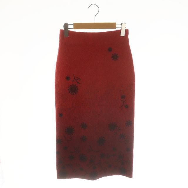 【中古】ケンゾー 24FW FE62JU4613CU ビーズ装飾ニットスカート タイトスカート XS レッド ブラック レディース