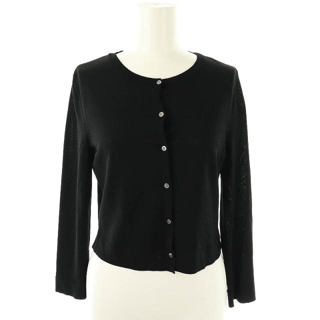 【中古】フォクシー FOXEY Cardigan Upper Standard ニットカーディガン クロップド 38 ブラック /DF ■OS レディース