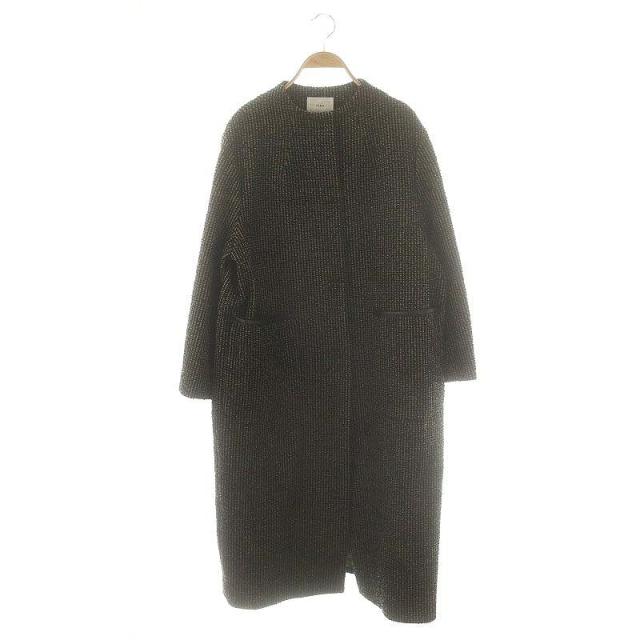 【中古】イエナ IENA 23AW リングツイード ボトルネックコート ノーカラー ウール 38 黒 ベージュ ■OS レディース