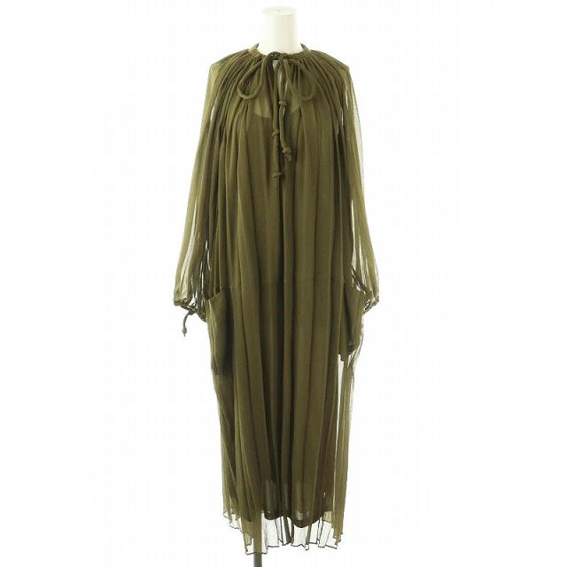【中古】ブーケ ドゥ リュンヌ BOUQUET de L'UNE シアー プリーツワンピース ロング F カーキ /DF ■OS レディース