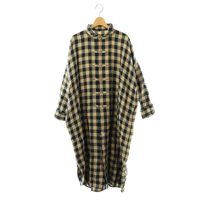 【中古】フォーティーファイブアールピーエム インドリネンツイルのビッグ8ドレスワンピース ベージュ 紺 レディース