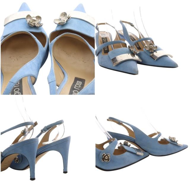 【中古】セルジオロッシ Sergio rossi SR1 パンプス ピンヒール ポインテッドトゥ フラワープレート 36.5 ブルー 中古】セルジオロッシ Sergio rossi SR1 パンプス ピンヒール ポイン