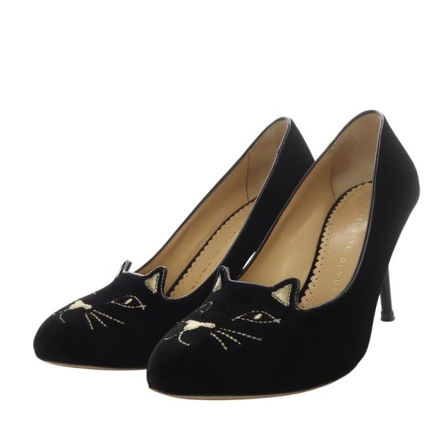 【中古】シャーロットオリンピア CHARLOTTE OLYMPIA パンプス ピンヒール ベルベット ラウンドトゥ 36 ブラック