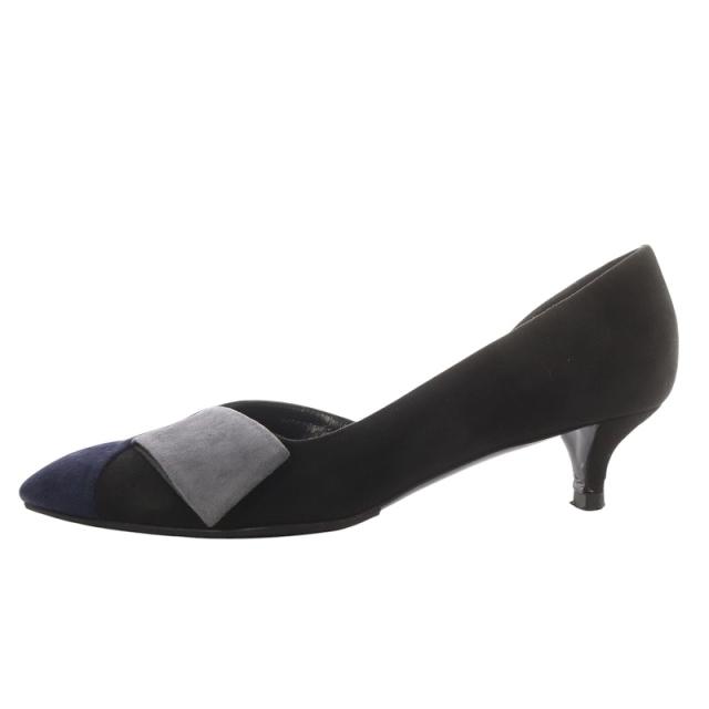 【中古】エルメス HERMES パンプス ハイヒール ポインテッドトゥ スエード 35.5 ブラック ネイビー グレー 182026Z