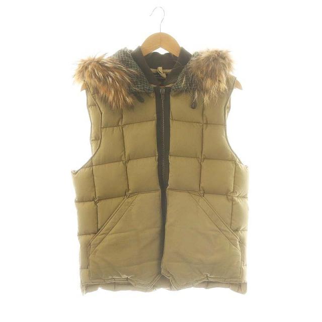 【中古】ナイジェルケーボン × エディー バウアー コヨーテファー ダウンベスト ジップアップ 48 ベージュ