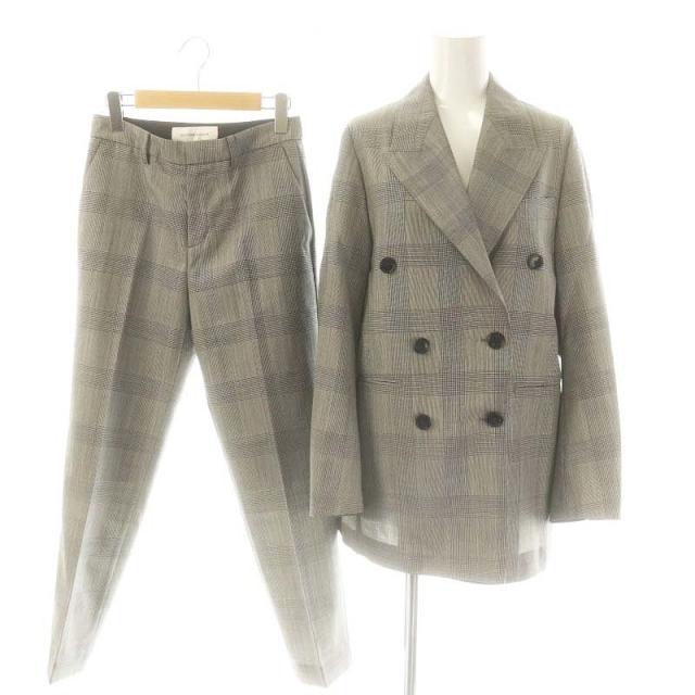 【中古】クチュールドアダム セットアップ グレンチェック ダブルジャケット パンツ 34 グレー レディース