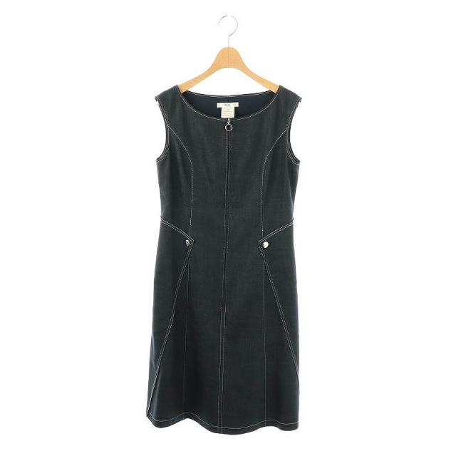 【中古】ルネ Rene インディゴノースリーブワンピース ひざ丈 38 ネイビー /DF ■OS レディース