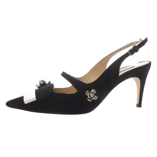 【中古】セルジオロッシ Sergio rossi SR1 パンプス ピンヒール ポインテッドトゥ フラワー装飾 36.5 ブラック