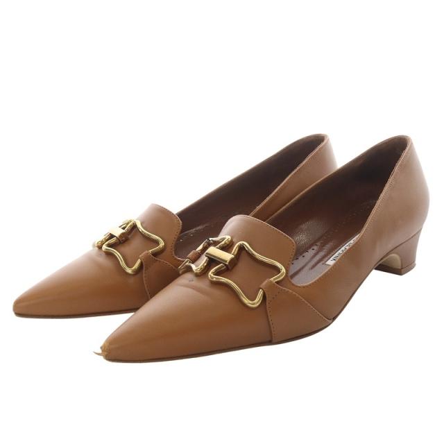 【中古】マノロブラニク MANOLO BLAHNIK PHOBEPLA スターバックル パンプス ハイヒール ポインテッドトゥ 37 ブラウン