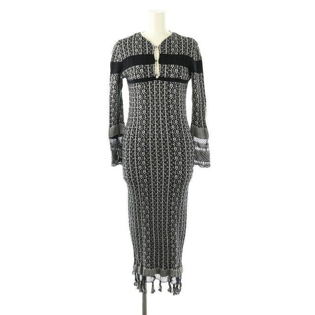 【中古】マメクロゴウチ Rib Jacquard Pedicel Knit Dress ワンピース ニット ロング 1 ブラック ホワイト