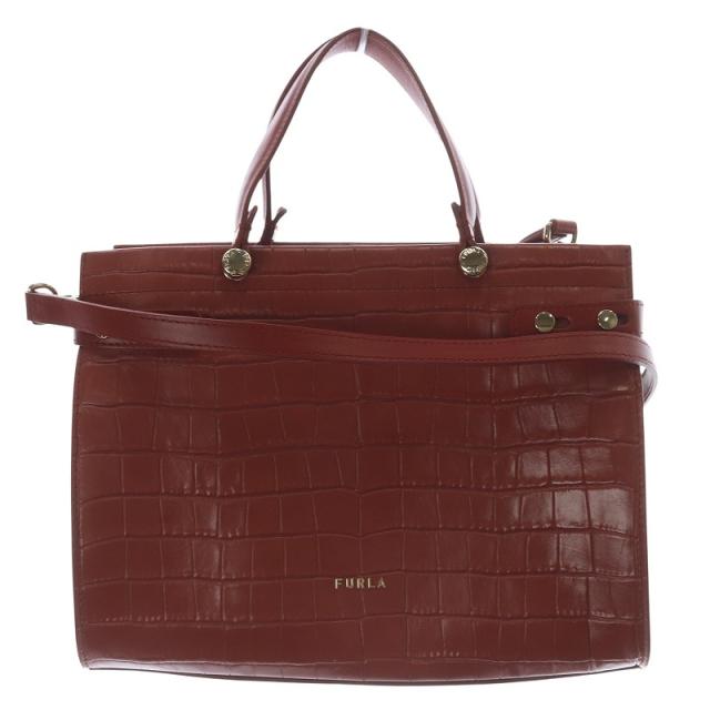 【中古】フルラ FURLA LADY M M トートバッグ型押し 2way ハンドバッグ ショルダーバッグ 赤 /SR5 レディース