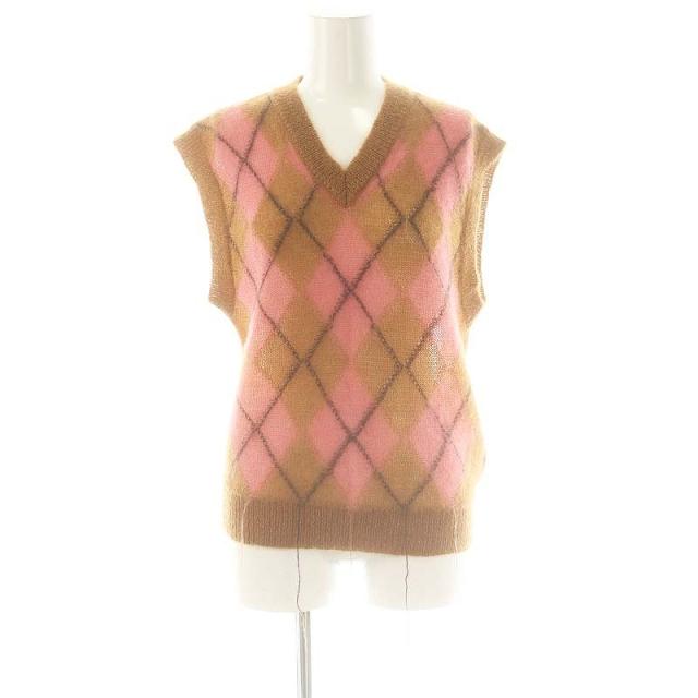 【中古】マルニ CVMG0129Q0 24AWアーガイルニットベスト プルオーバー モヘヤ 46 茶 ピンク /MI ■OS ■SH メンズ