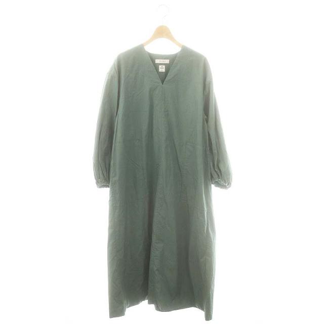 【中古】アドーア 24SS THOMAS MASON CO ブロードワンピース ロング 長袖 Vネック 38 グリーン /DO ■OS