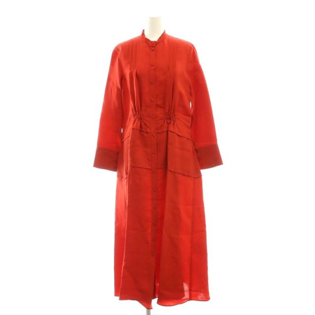 【中古】ジルサンダー レーヨンシルクフロントギャザーデザインワンピース ロング 長袖 32 レッド /DO ■OS