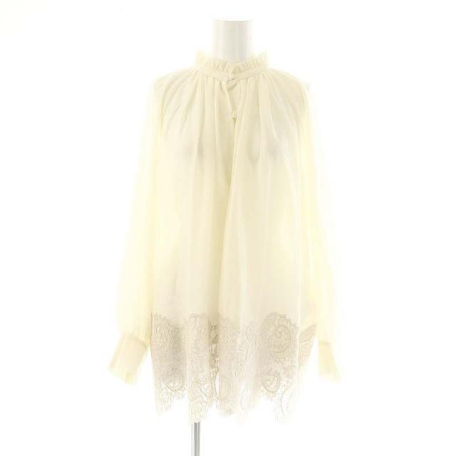 【中古】グレースコンチネンタル GRACE CONTINENTAL 25SS ヘムレースギャザートップ ブラウス 長袖 36 アイボリー