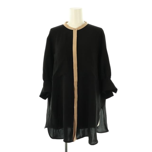 【中古】ベイジ 24SS SIBYLLE 配色カラーパフスリーブブラウス バンドカラー チュニック 6 黒 ベージュ レディース