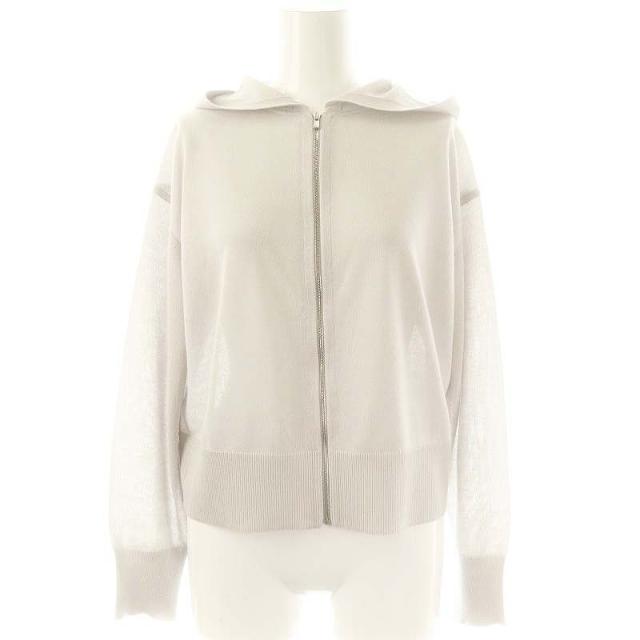 【中古】セオリーリュクス 24AW Sheer Knit 2 Tiare ショートニットジップアップパーカー 38 ライトグレー