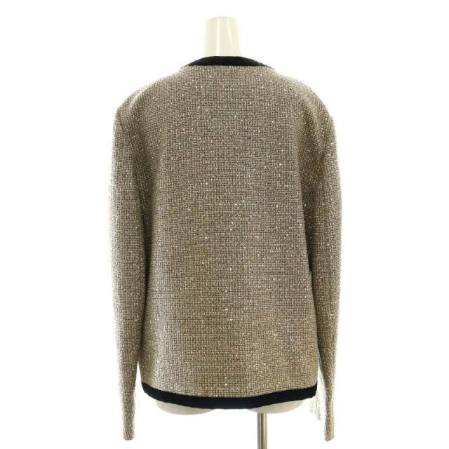 【中古】グッチ 545458 スパンコールツイードノーカラージャケット ラメ 44 ライトベージュ ブラック レディース 中古】グッチ 545458 スパンコールツイードノーカラージャケット ラメ