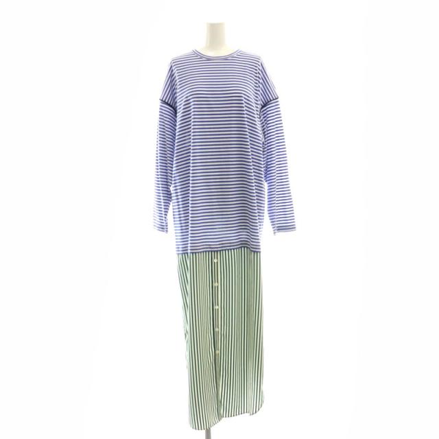 【中古】エンフォルド ENFOLD 25SS STRIPE DRESS ワンピース ロング 長袖 38 ブルー グリーン /HK ■OS レディース