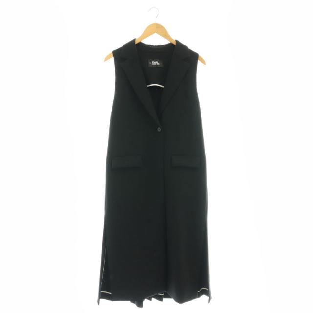 【中古】カールラガーフェルド KARL LAGERFELD ロングジレ ベスト バックプリーツ Vネック XS 黒 ブラック