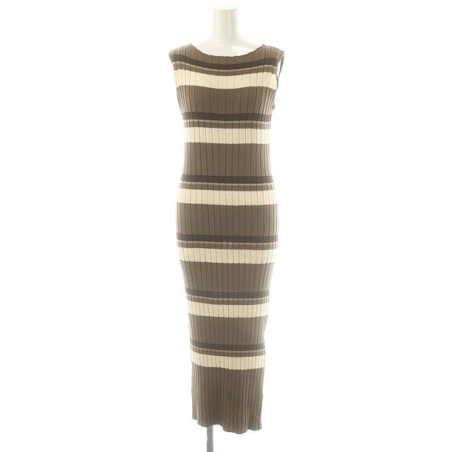 【中古】ハーリップトゥ 23SS Cotton Striped Ribbed Knit Dress ドレス ニットワンピース S 茶 レディース