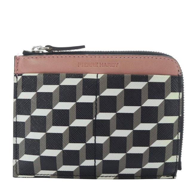 【中古】ピエールアルディ PIERRE HARDY CUBE L字ファスナー ミニウォレット 財布 ブラック ホワイト グレー UW04