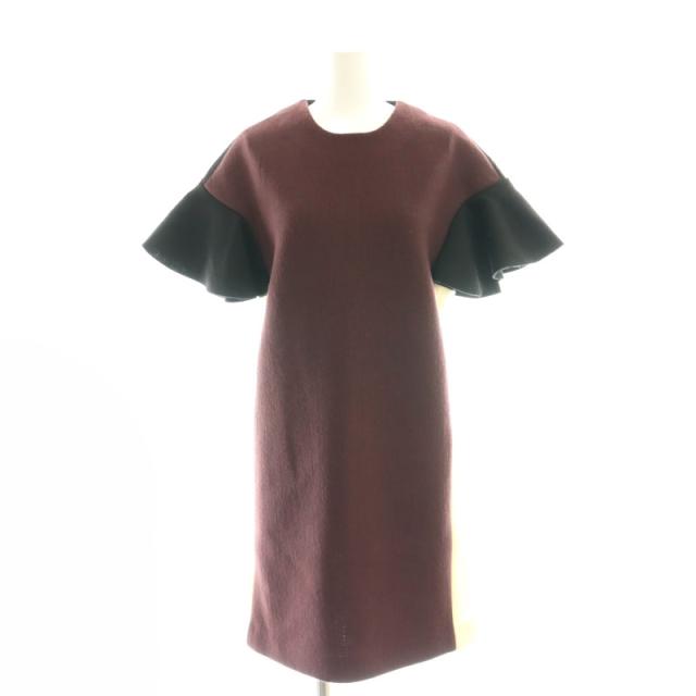 【中古】マルニ MARNI フリルバイカラーワンピース ウール混 38 ボルドー アイボリー 黒 /MI ■OS レディース