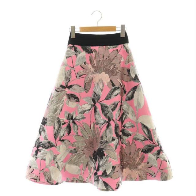 【中古】アドーア ADORE カネパダリアジャガードスカート フレア 36 黒 ピンク グレー /MI ■OS レディース