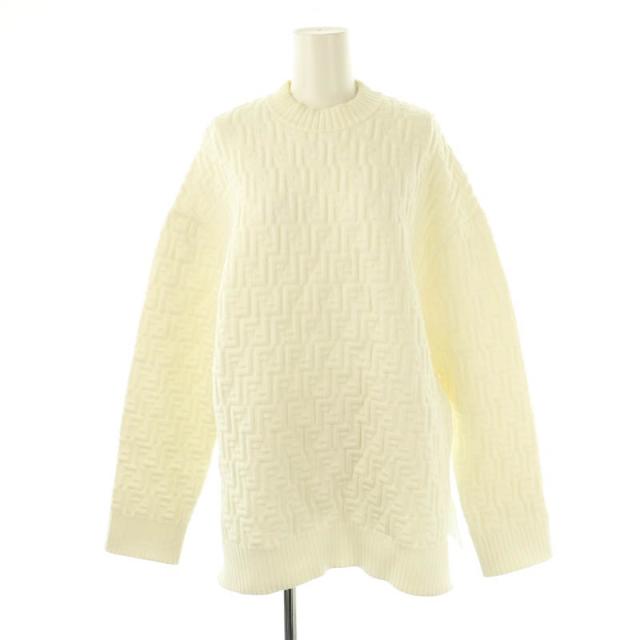 【中古】フェンディ FENDI ズッカ エンボス 総柄ニット 長袖 38 ホワイト FZX810 AJTE /HK ■OS レディース