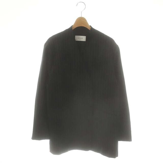 【中古】リムアーク rim.ark  ストライプ柄 ノーカラージャケット ダブル S ブラック ホワイト /ES ■OS レディース