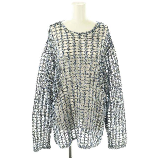 【中古】未使用品 チノ CINOH 25SS クルーネックレースニット セーター プルオーバー 透かし編み 38 青 ベージュ