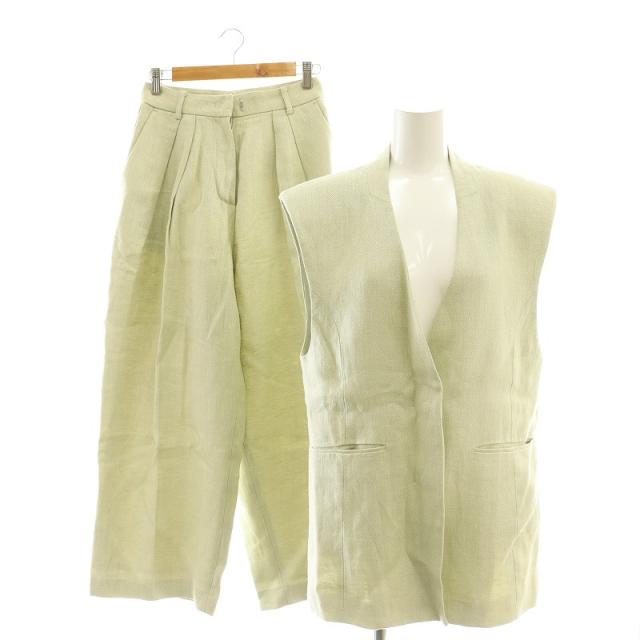 【中古】トゥデイフル 25SS Linen Over Vest Tuck Linen Trousers セットアップ ベスト パンツ ワイド 36 ミント