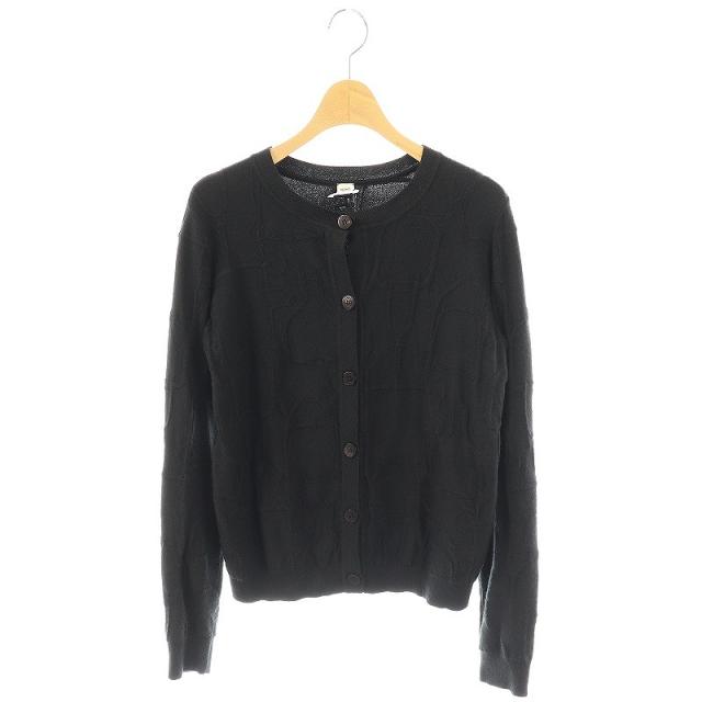 【中古】エルメス 20AW カシミヤ シルク セリエボタン 総柄 クルーネックカーディガン ニット 40 黒 ■OS レディース