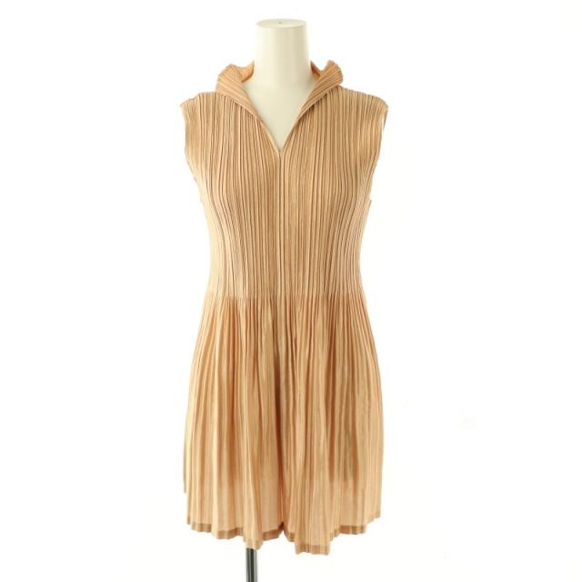 【中古】プリーツプリーズ イッセイミヤケ プリーツチュニックプルオーバー カットソー 3 ベージュ