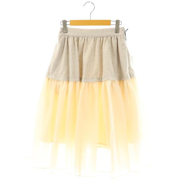 【中古】セブンテンバイミホカワヒト リネンライク×シアースカート ミディ丈 ひざ丈 S アイボリー グレー