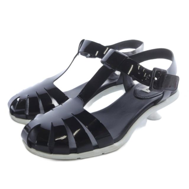 【中古】ミュウミュウ ヒール グルカサンダル ストラップ 37 黒 ブラック 白 ホワイト /SR19 レディース