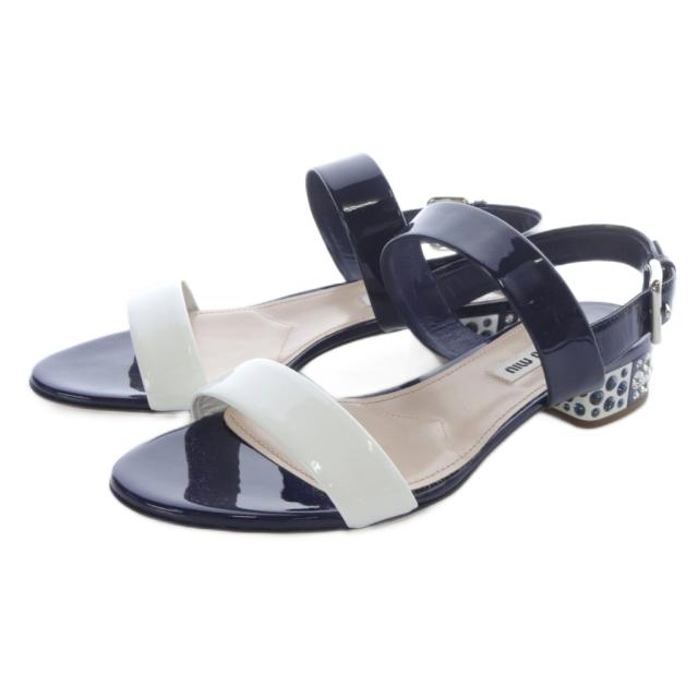 【中古】ミュウミュウ サンダル ストラップ 37 紺 ネイビー 白 ホワイト /SR19 レディース