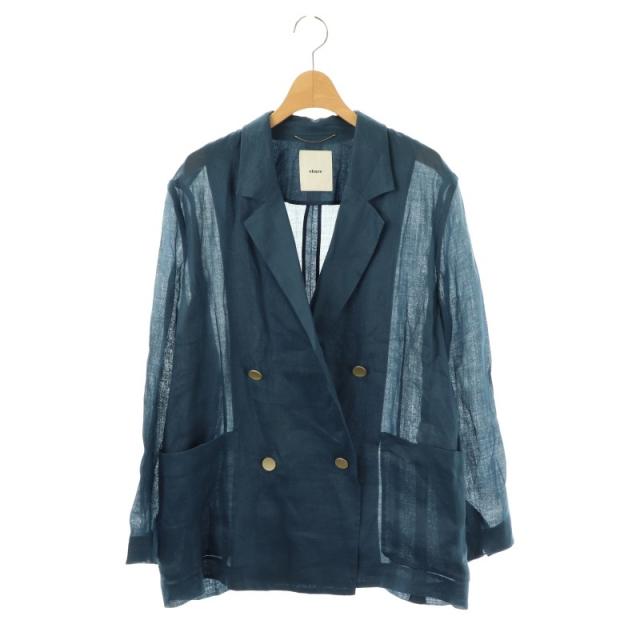 【中古】エブール ラミーツイルジャケット テーラード ダブル 薄手 リネン 36 ネイビー /DO ■OS レディース