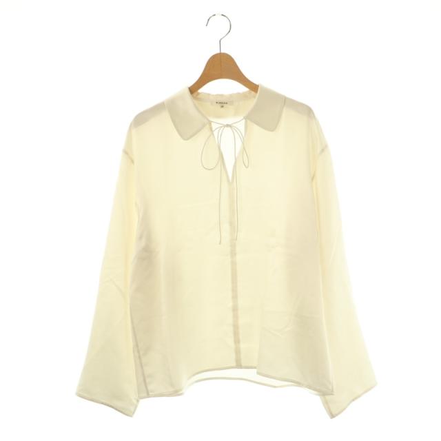 【中古】ブラミンク BLAMINK シルクサテンリボンタイブラウス 長袖 36 オフホワイト /DO ■OS レディース
