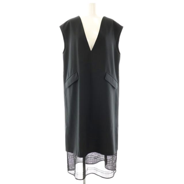 【中古】アドーア ADORE 25SS レノクロスチェックワンピース ノースリーブ Vネック 38 ブラック /ES レディース